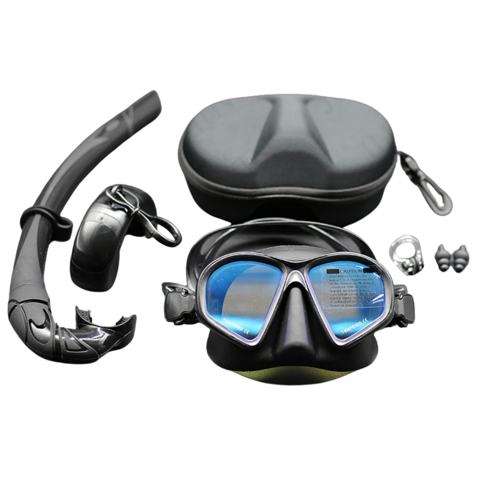 Freediving Mask Set – Glass Snorkel with Camera Mount