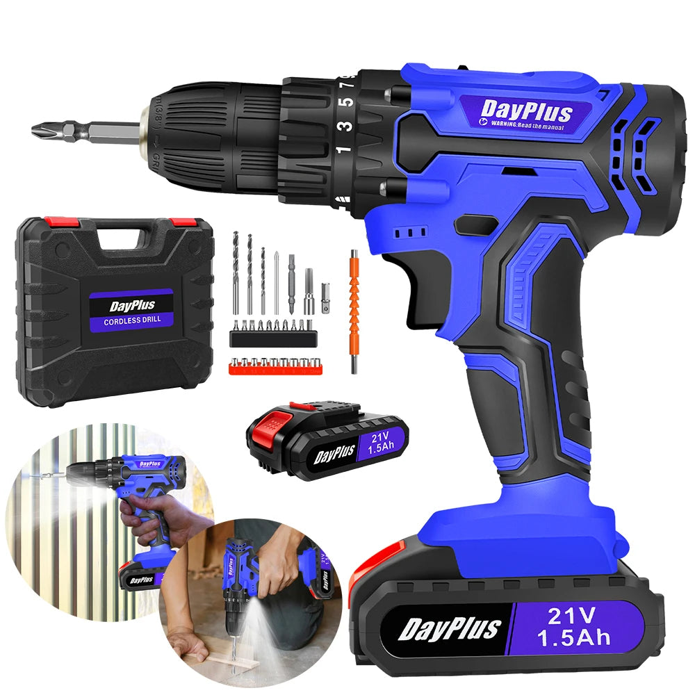 Cordless Drill and Screwdriver Kit – 45Nm Electric Drill with LED for