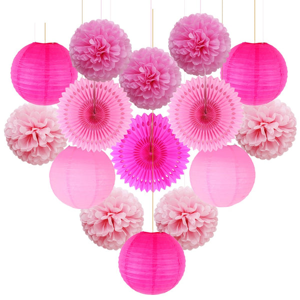 15pcs/lot Tissue Paper Lantern Pom Flower Rosette
