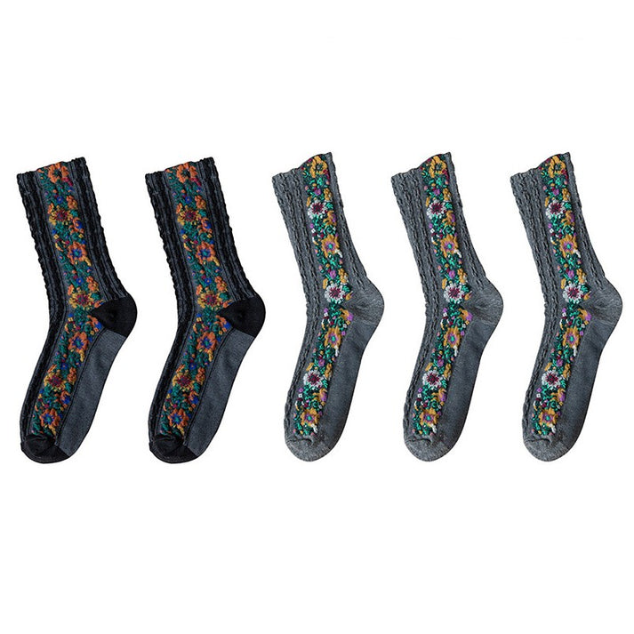 5 Pairs Retro Ethnic Flower Style Women's Crew Socks Set BLXCK NORWAY™
